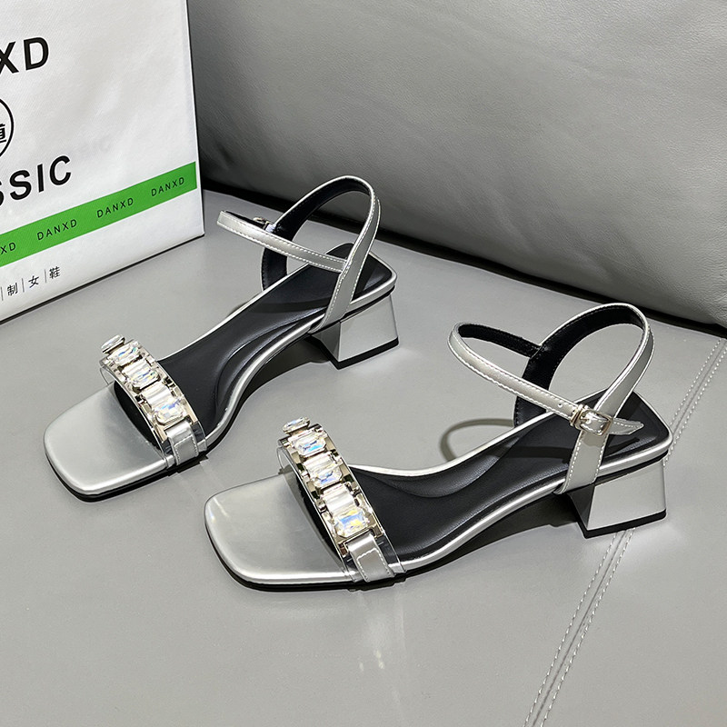 Dan Hang Road High-grade Rhinestone Sandals with Thick Heel Women's ...