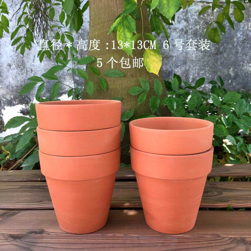 Buy Red pottery round flower pot green soil pot ceramic multi-meat ...