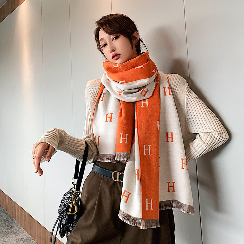 H letter scarf women autumn and winter imitation cashmere Korean ...