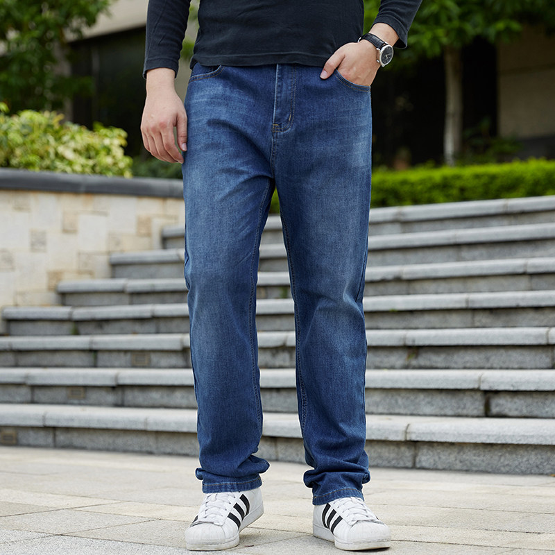 Spring men’s extra large jeans stretch loose straight leg fat man high ...
