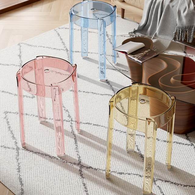 Nordic transparent plastic stool acrylic thickened household stackable ...