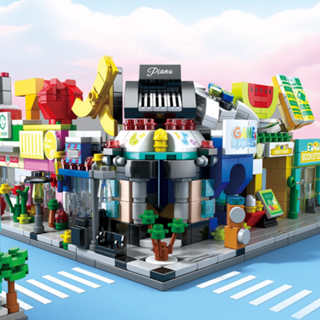 Variety of street view building blocks small particles urban building ...