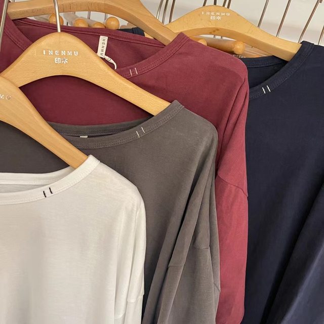 Yinmu 696158 autumn women's white loose T-shirt Korean version large ...