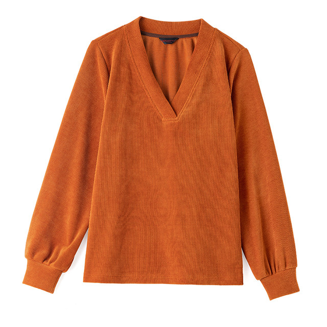 New style V-neck solid color velvet long-sleeved base shirt loose slim ...