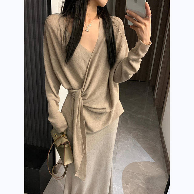 Two-piece set/single-piece French high-end lazy sweater top ...