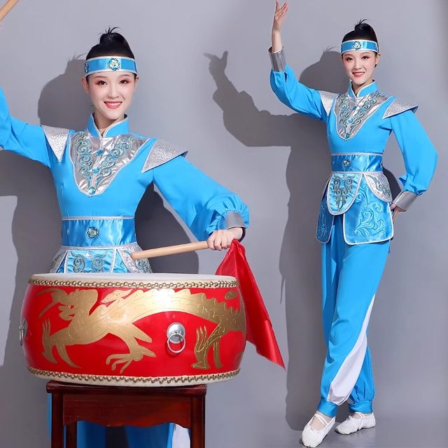 Majestic gong and drum performance costumes for women red festive ...