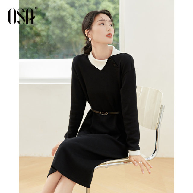 OSA Osha Hepburn style black dress 2024 new royal sister style thousands of autumn and winter ...