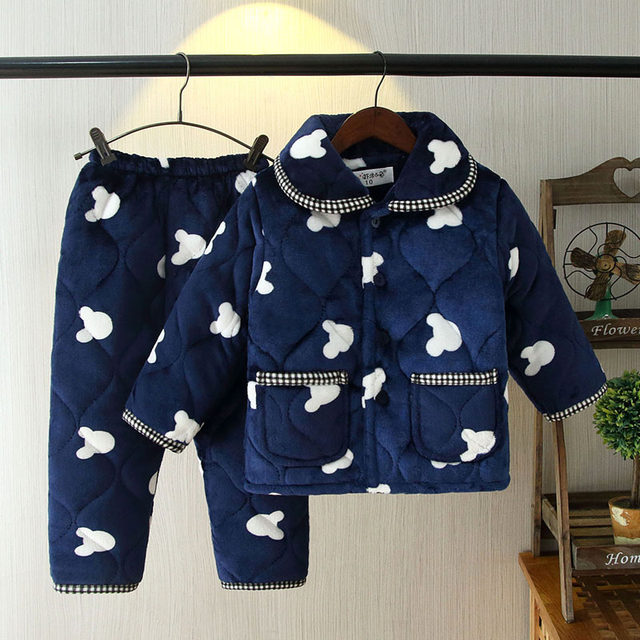 Flannel children's pajamas autumn and winter girls and boys coral ...