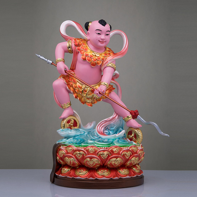 Kangsheng resin painted lotus third prince Nezha Nezha middle altar ...