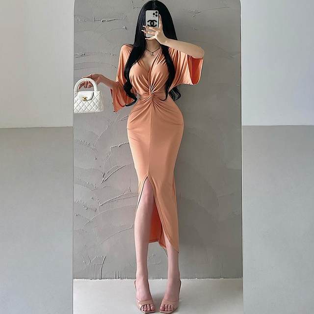 YoungGirlDay slack and sexy deep V kink lace-up waist-length front slit ...