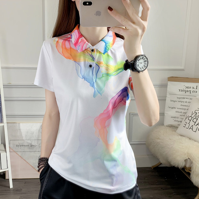 Fashion printing lapel Speed clothes women's T -shirt elastic light and ...