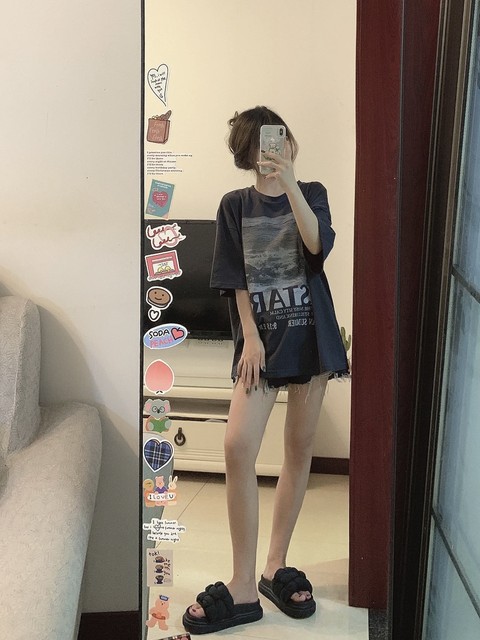 Guo Chao T -shirt Female Summer Gray Design Oversize Loose Loose Large ...