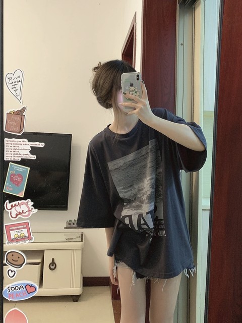 Guo Chao T -shirt Female Summer Gray Design Oversize Loose Loose Large ...