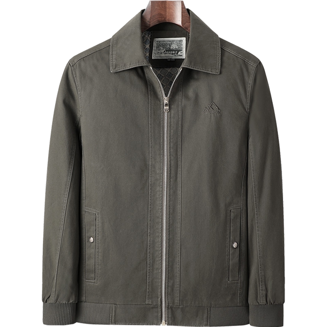 Middle-aged and elderly men's lapel jacket pure cotton wash spring and ...