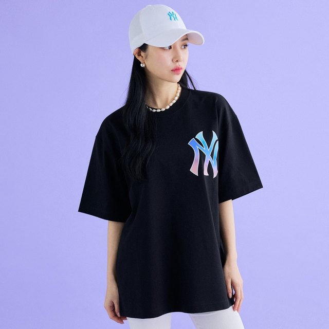 MLB men and women same style couple short-sleeved gradient printed logo ...