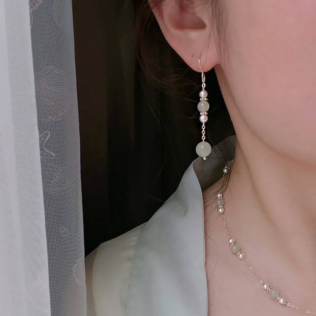 Natural Hetian Yu Shijia Pearl imported 14K bag gold ear hook ear clip ...