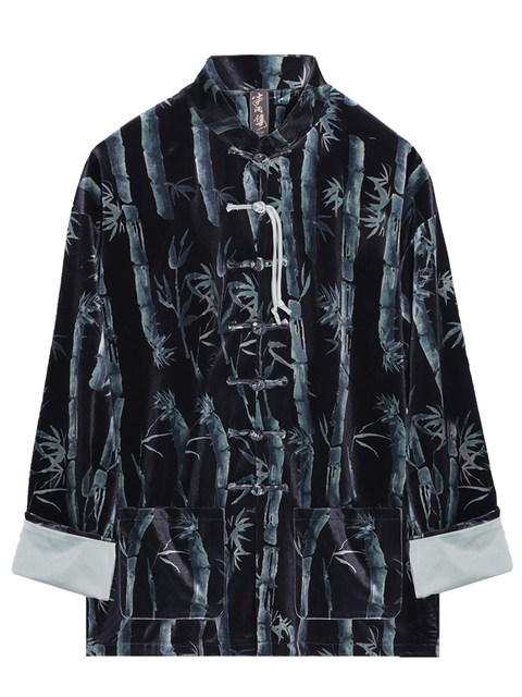 Half -idle green jade velvet bamboo printing Tang costume autumn and ...