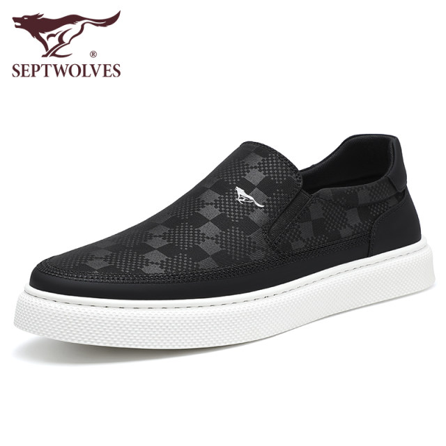 Septwolves men's cloth shoes summer new slip-on black casual shoes soft ...