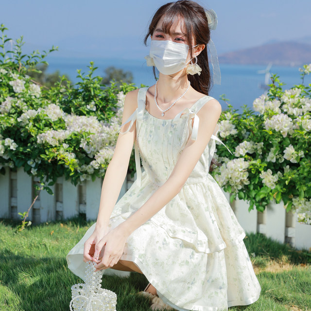 Hanaki Tama Monet Fantasy Sweet Girl Cake Skirt Floral Dress Summer New