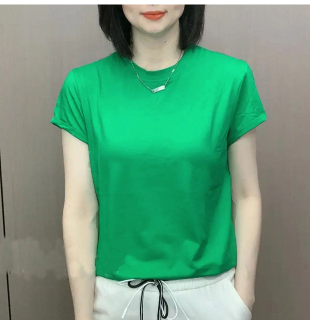 European solid color thin short-sleeved T-shirt for women 2025 summer ...