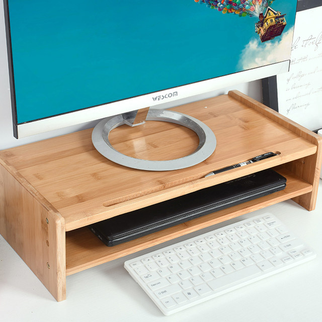 Bamboo desktop computer monitor pad high shelf solid wood laptop ...