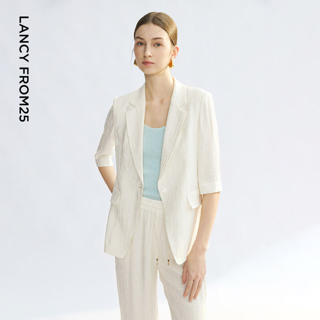 Langzi Lao Qian style pleated light men suit white gray commuting high-end 2025 summer new thin ...