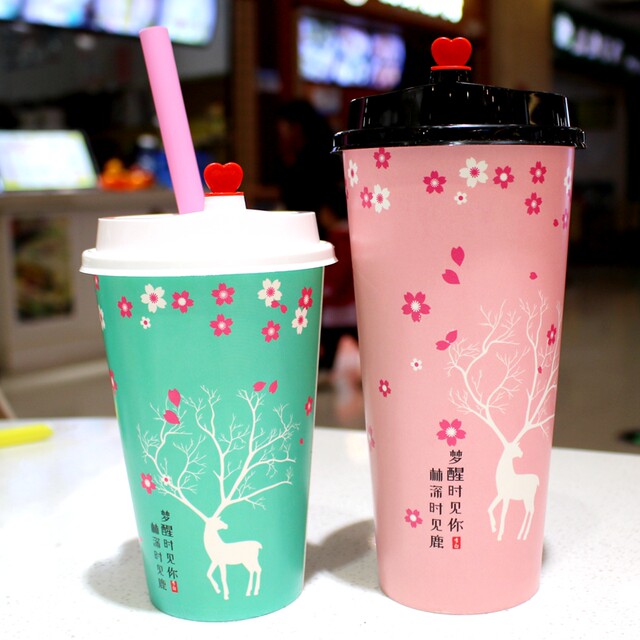 Thickened milk tea paper cup disposable with lid 500/700ml double ...