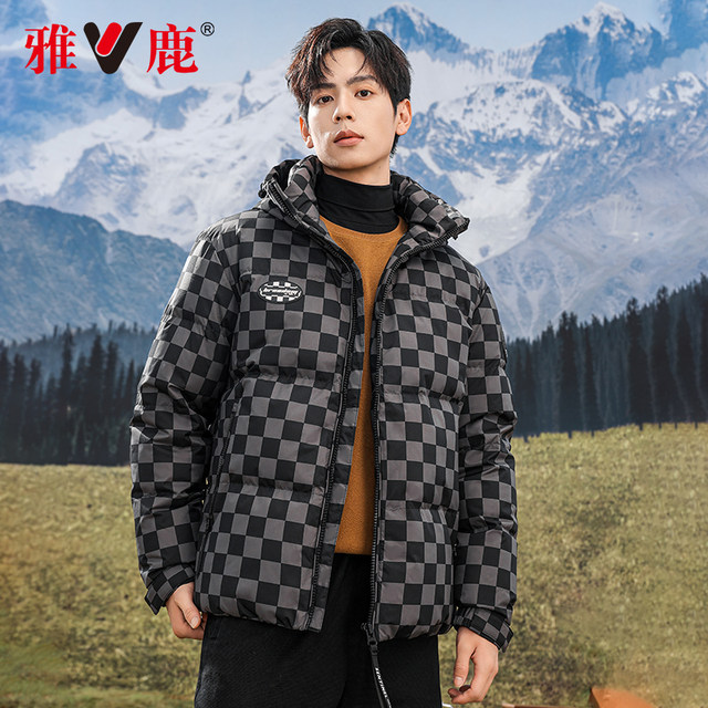 Yalu chess board down jacket men's short hooded winter 2025 new ...