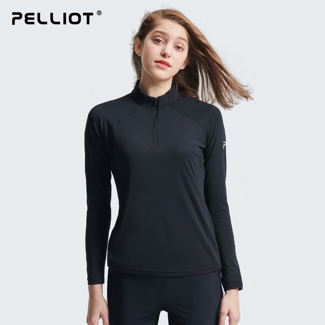 Pelliot quick-drying clothing women's long-sleeved sports long-sleeved stand-up collar quick ...