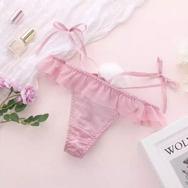 Artist Shiluo Handuo Thong Feminine Pure Desire Ruffled Plush Rabbit Tail Low Waist Lace Women's ...