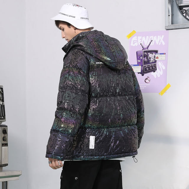 GENANX Lightning Trendy Brand Couple Down Jacket Winter Warm Thickened Shiny Short White Duck ...