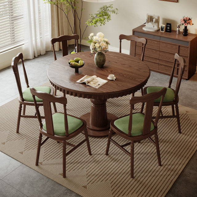 Medium style ash solid wood round dining table and chair combination ...