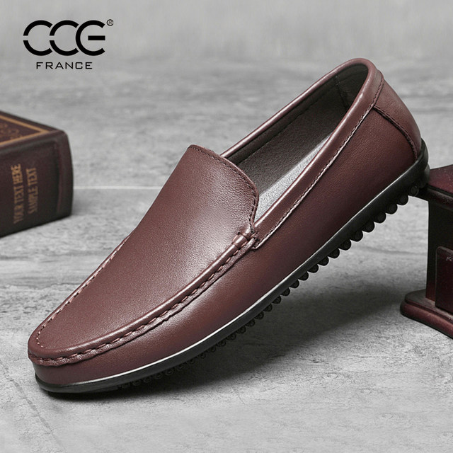 CCE men's shoes British large size cowhide solid bean shoes lazy ...
