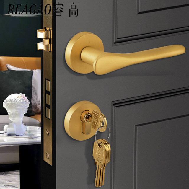 Ruigao pure copper door lock silent indoor home bedroom universal room ...