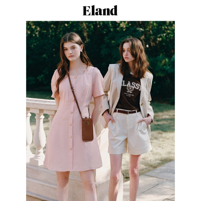 Eland Clothes Dress Women's Puff Sleeve A-Hand Skirt Summer