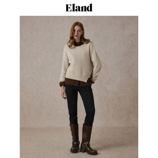Eland Clothes Sweater Women's Asymmetric Hem Comfortable Long Sleeve Top