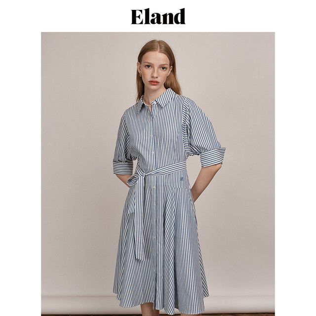 Eland clothes shirt dress female retro gentle and gentle body stripes ...