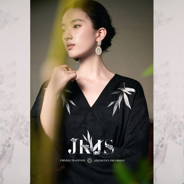 JKJS high-dimension bamboo leaf jacquard Chinese style dress spring and ...