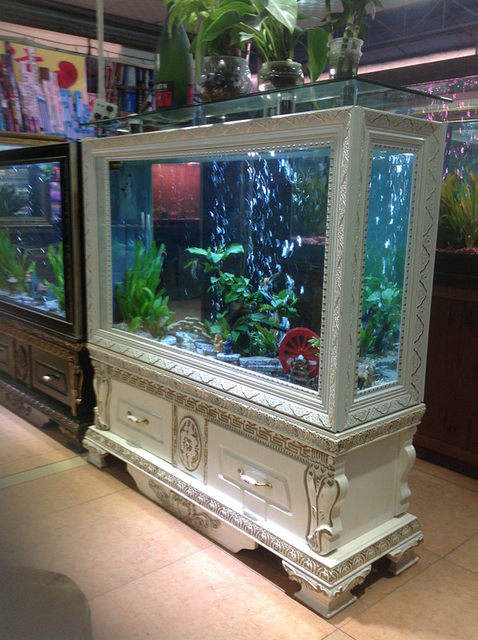 European style fish tank aquarium glass bar screen partition painted ...