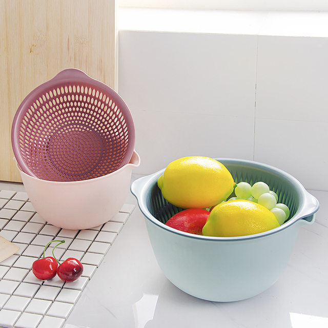 Internet celebrity double-layer drain basket plastic vegetable basket fruit plate creative fruit ...