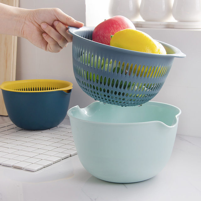 Internet celebrity double-layer drain basket plastic vegetable basket fruit plate creative fruit ...