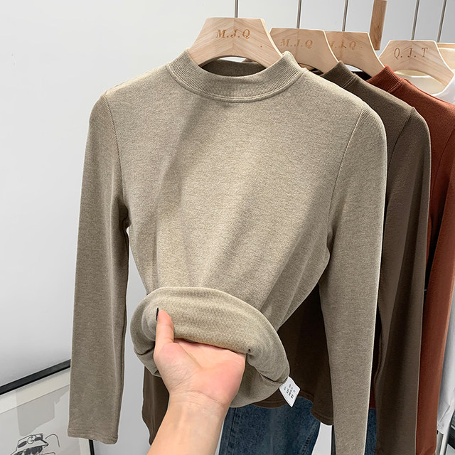 Mousse cashmere small collar solid color warming bottoming shirt female ...