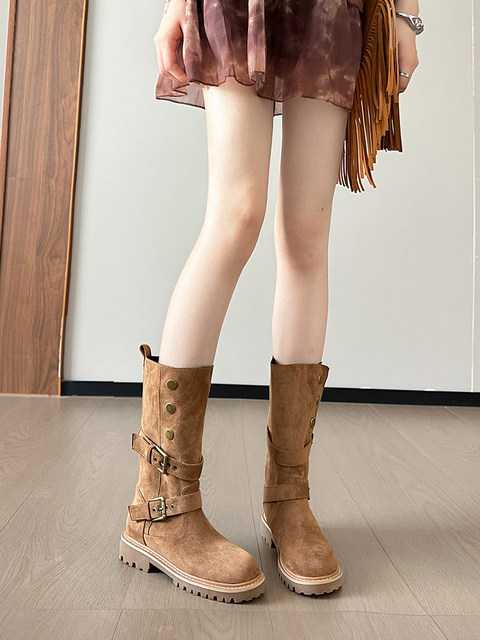 Six o'clock uncle leather retro western denim Martin boots women autumn ...