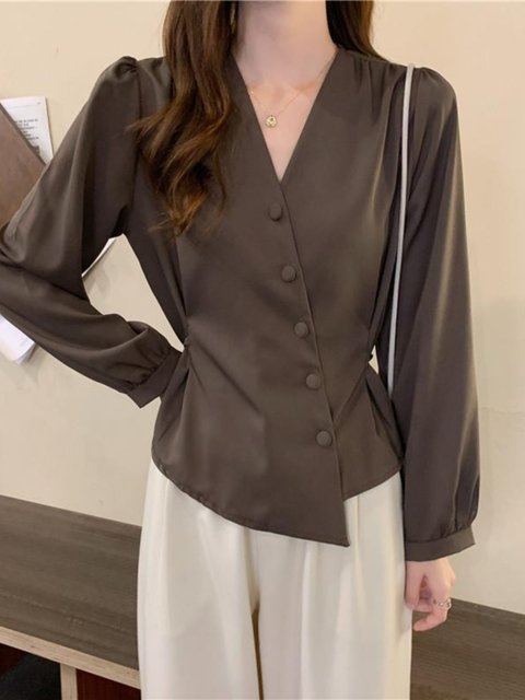 French niche design with waist-hugging and slimming V-neck versatile ...
