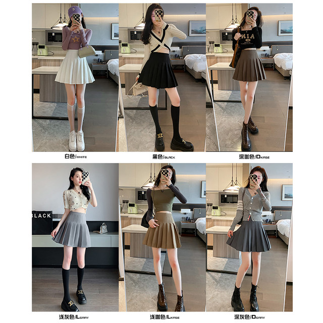 Pleated skirt female spring and autumn new high -waisted thin A -line skirt small black hot girl ...