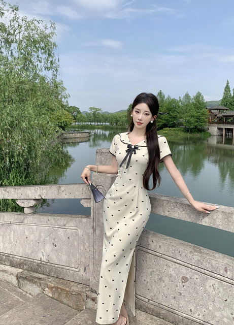 Original design retro Hong Kong style temperament polka dot large lapel ...