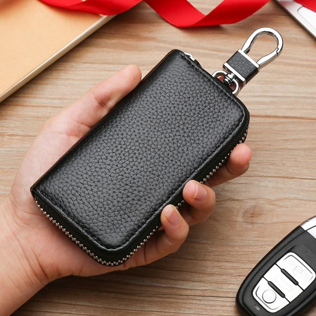 Key bag female leather Korean keychain lady leather waist hanging coin ...