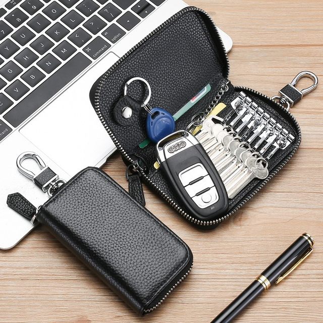 Key bag female leather Korean keychain lady leather waist hanging coin ...