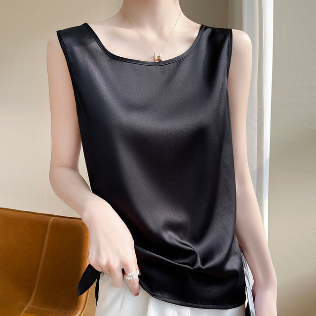 Silk camisole women's summer round neck suit with loose bottoming ...