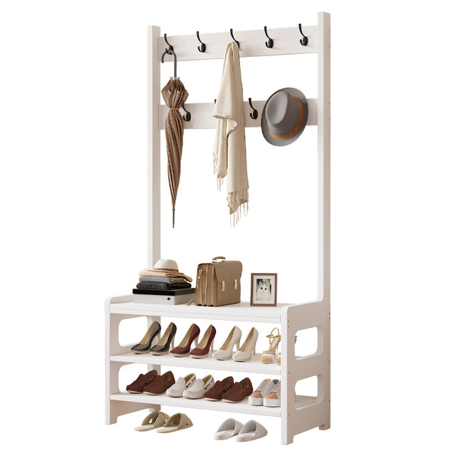 Floor-standing simple modern solid wood doorway coat rack, shoe ...